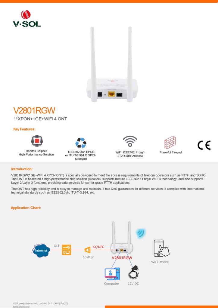 ROUTER VSOL V2801RGW 1GE+WIFI ONU XPON DUAL MODE – Clipdata Computer Center